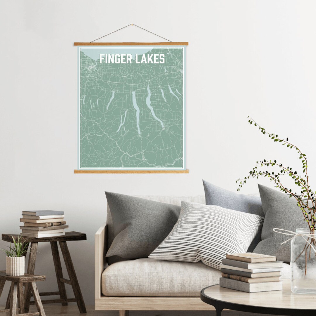 Finger Lakes New York Street Map Print | Finger Lakes Magnetic Poster ...