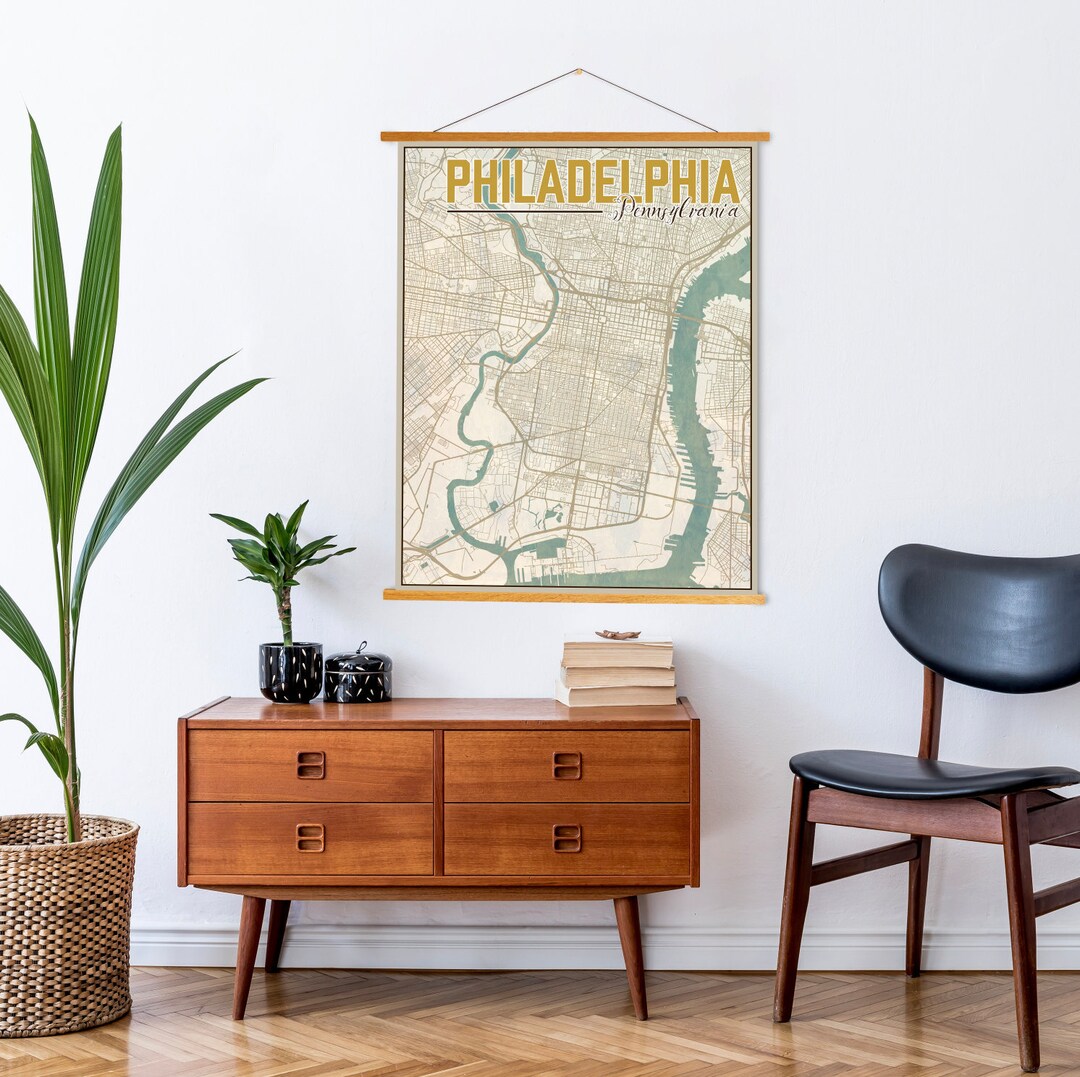 Philadelphia Pennsylvania City Street Map | Hanging Canvas Map of ...