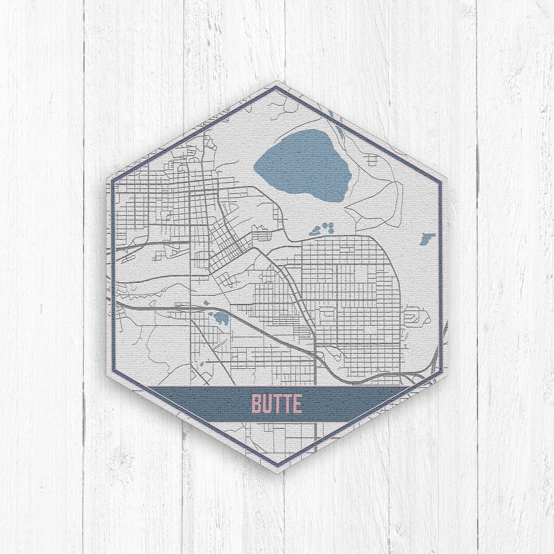 Butte Montana Street Map, Butte Montana Hexagon, Gray and Blue Street ...