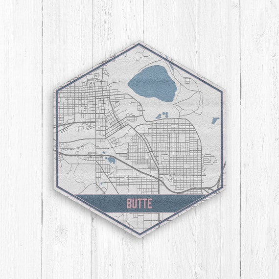 Butte Montana Street Map Butte Montana Hexagon Gray and Blue | Etsy