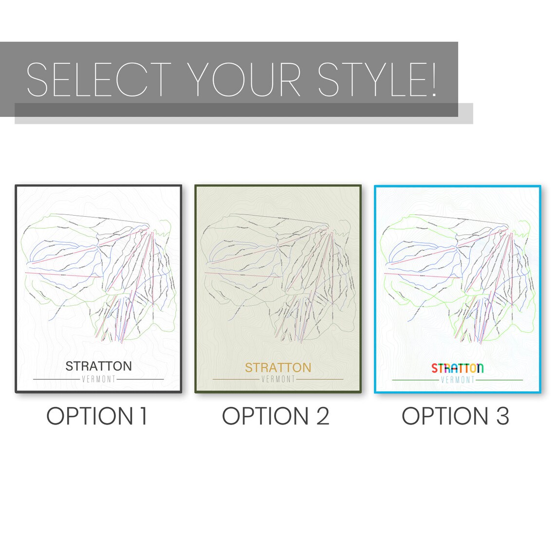 Stratton Vermont Ski Trail Map | Hanging Canvas of Stratton Ski Trail ...