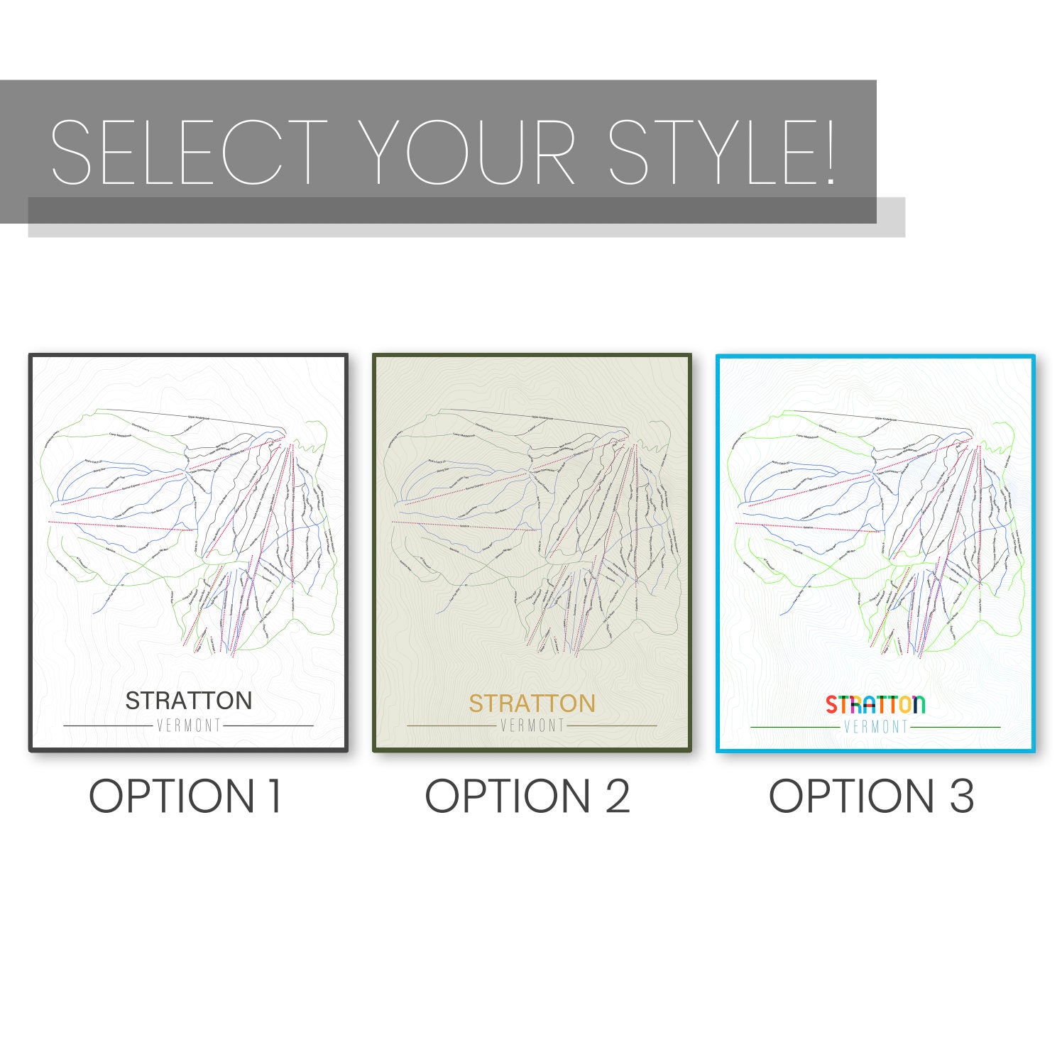 Stratton Vermont Ski Trail Map | Hanging Canvas of Stratton Ski Trail ...