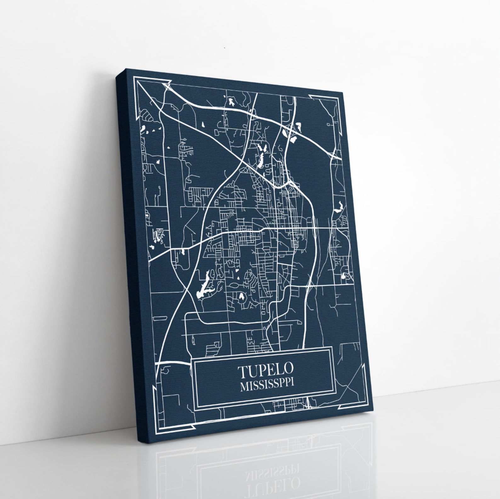 Tupelo Mississippi Blueprint Street Map | Hanging Canvas Map of Tupelo ...