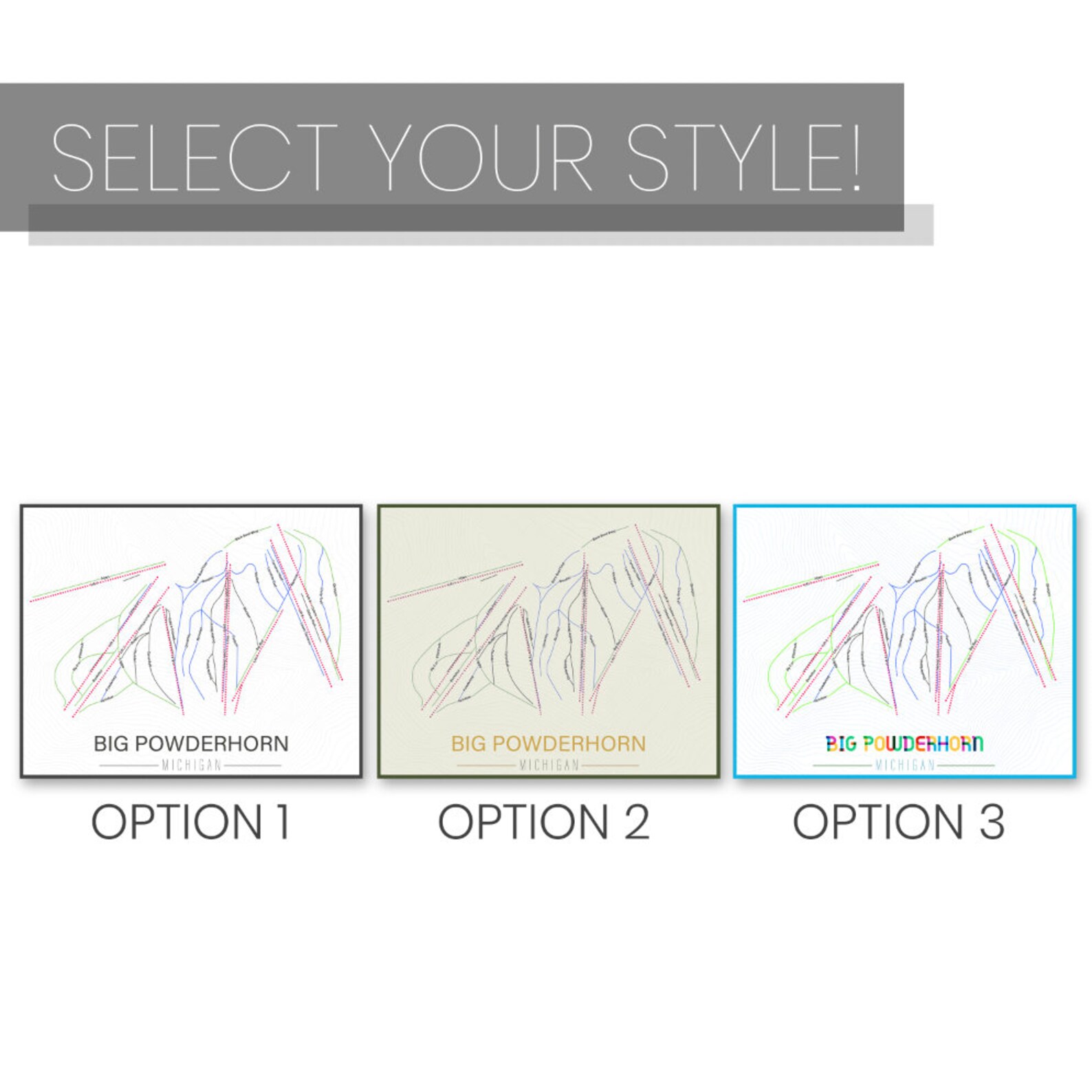 Big Powderhorn Michigan Ski Trail Map Hanging Canvas of Big - Etsy