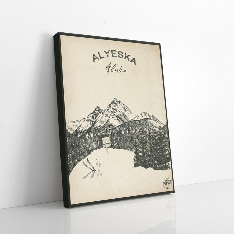 Alyeska Alaska Ski Resort Sketch Print | Hanging Canvas of Alyeska Ski ...