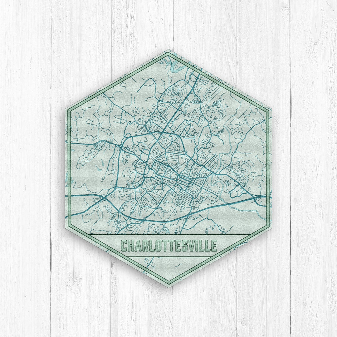 Charlottesville Virginia Hexagon Print, Charlottesville City Street Map ...