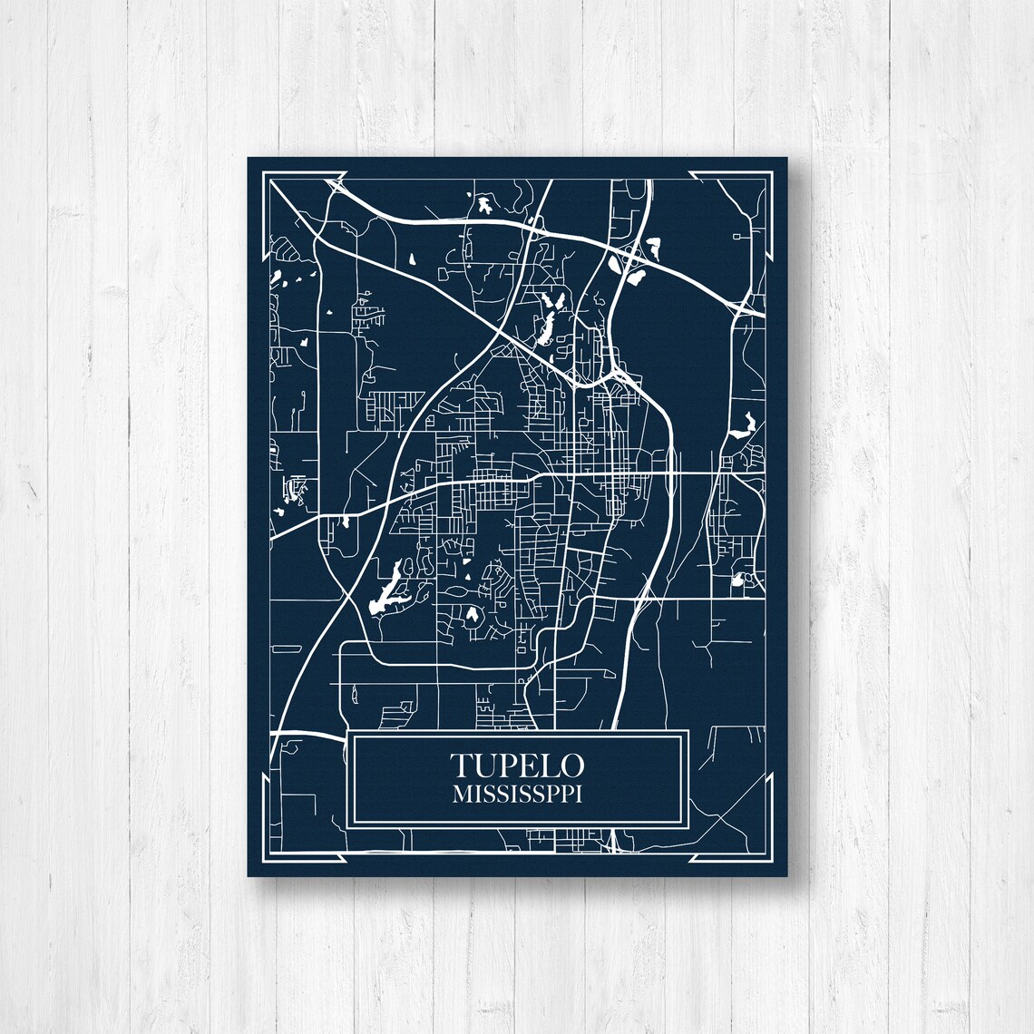 Tupelo Mississippi Blueprint Street Map | Hanging Canvas Map of Tupelo ...