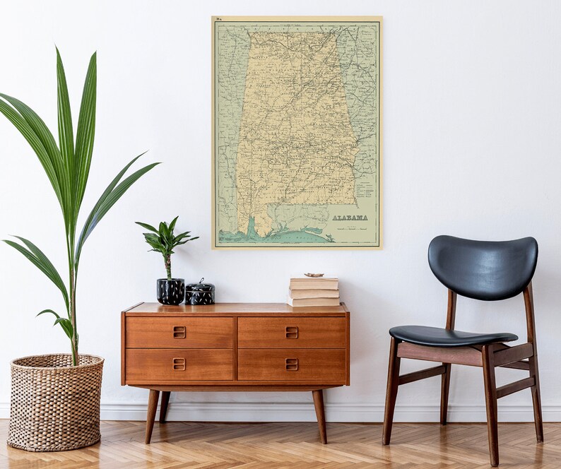 Alabama Antique State Map Print Alabama Canvas Map Art - Etsy
