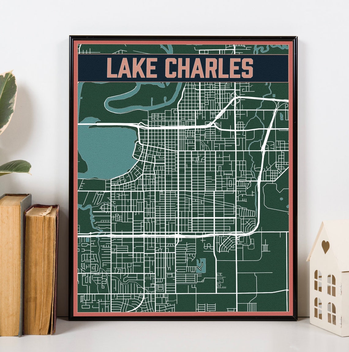 Lake Charles Louisiana City Street Map Hanging Canvas Map of - Etsy