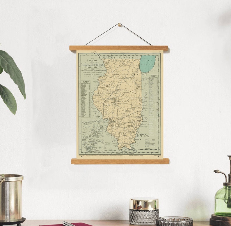 Illinois Antique State Map Print Illinois Canvas Map Art | Etsy