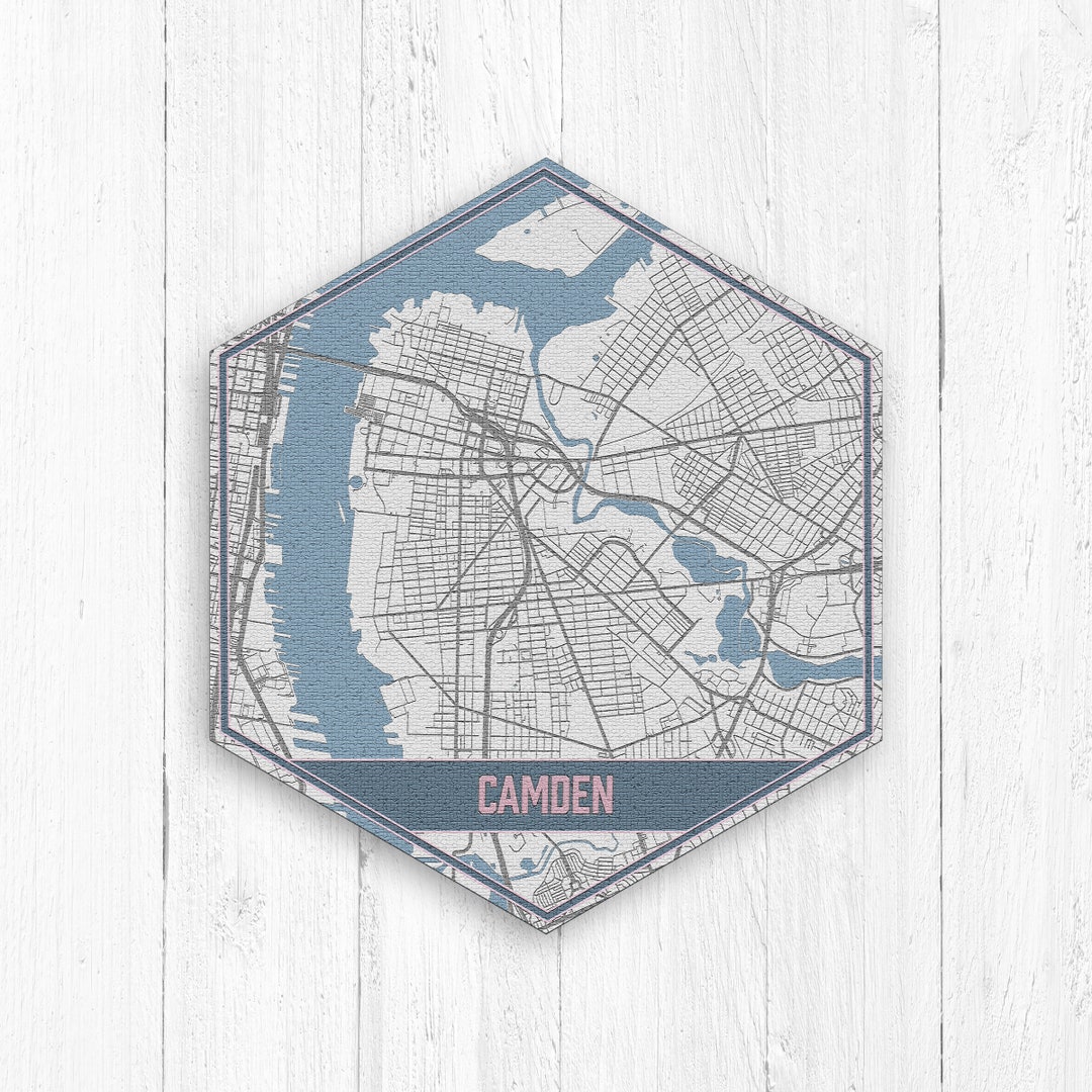 Camden New Jersey Street Map, Camden New Jersey Hexagon, Gray and Blue ...