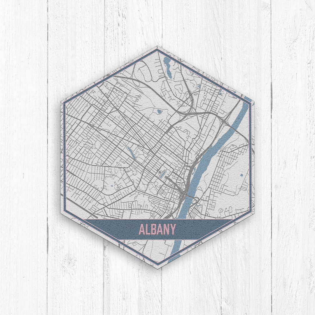Albany New York Street Map, Albany New York Hexagon, Gray and Blue ...