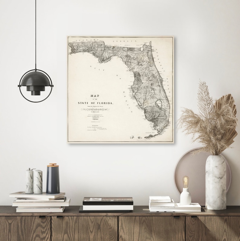 Florida Antique State Map Print Florida Canvas Map Art - Etsy