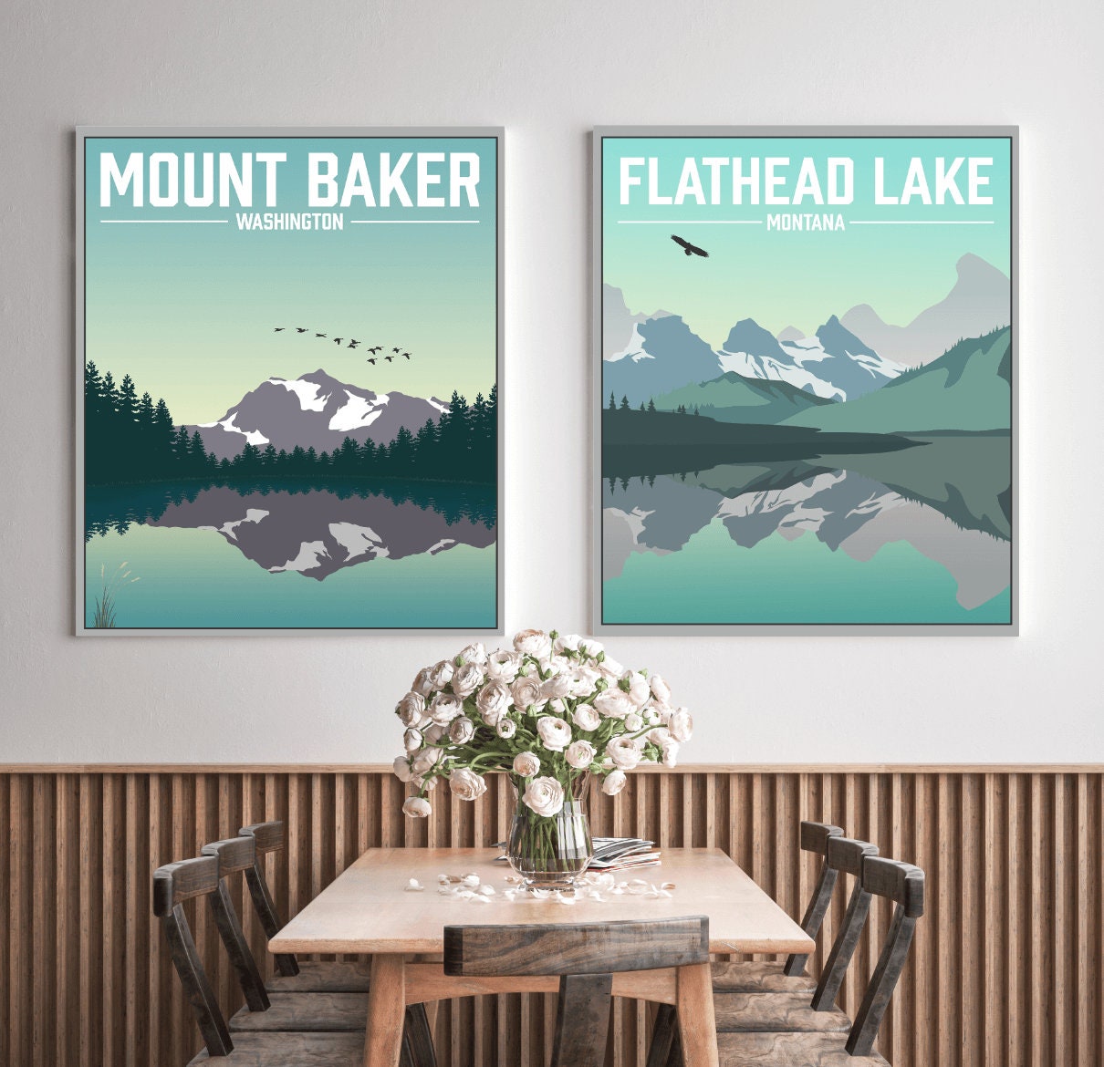 Flathead Lake Montana Modern Illustration Print Flathead | Etsy