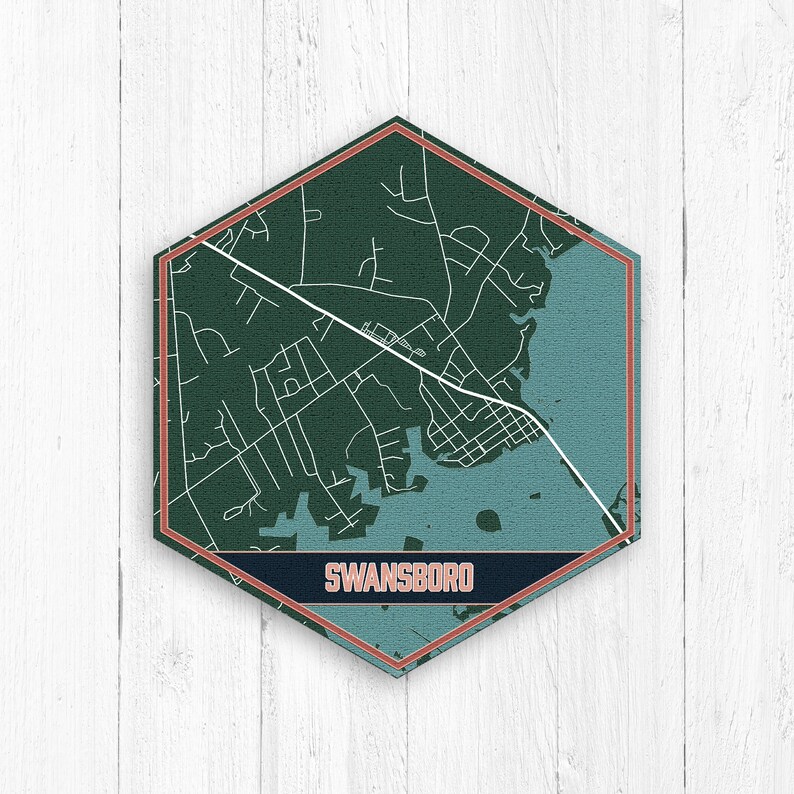 Swansboro North Carolina Hexagon City Street Map by Printed Marketplace ...
