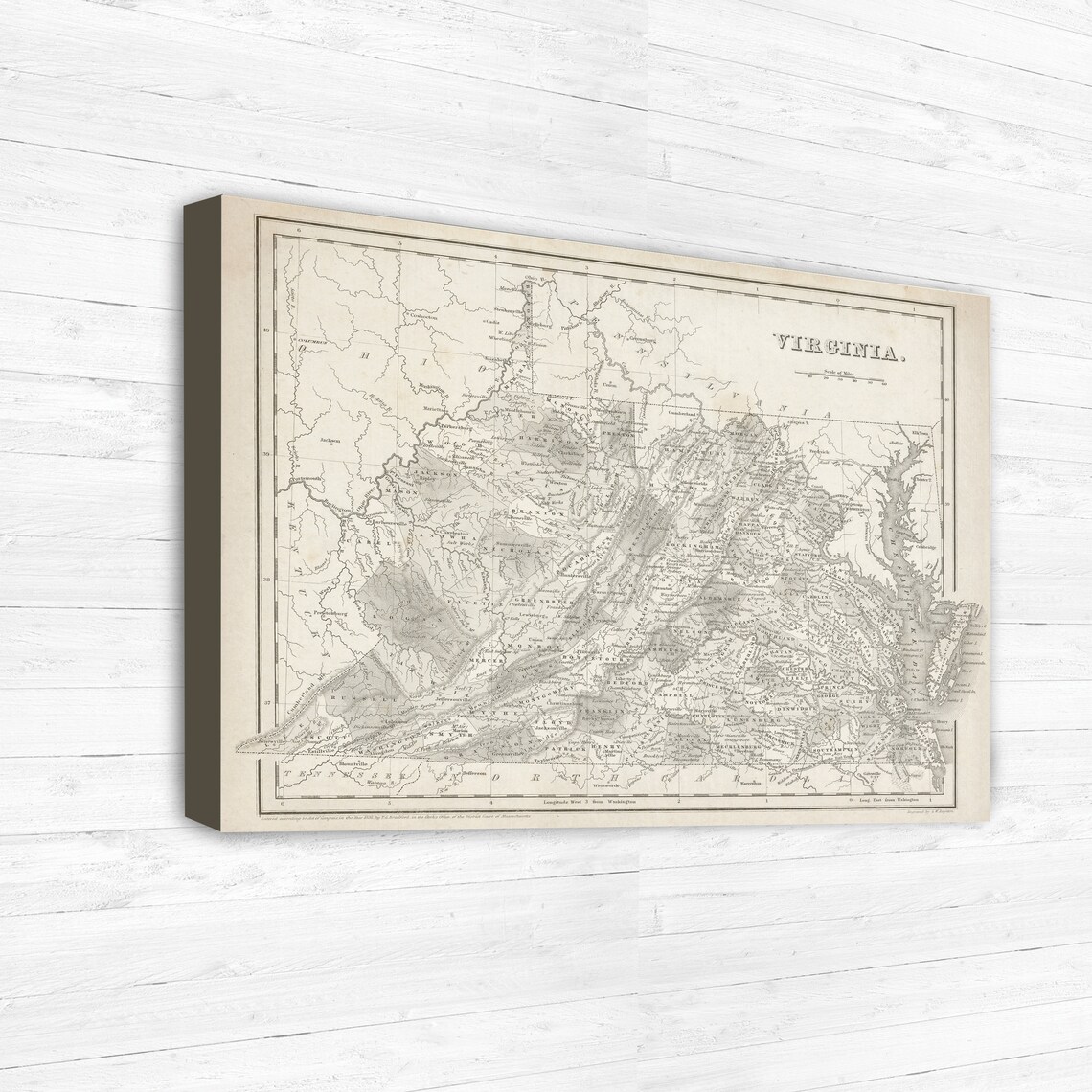 Virginia Antique State Map Print | Virginia Canvas Map Art | Printed ...