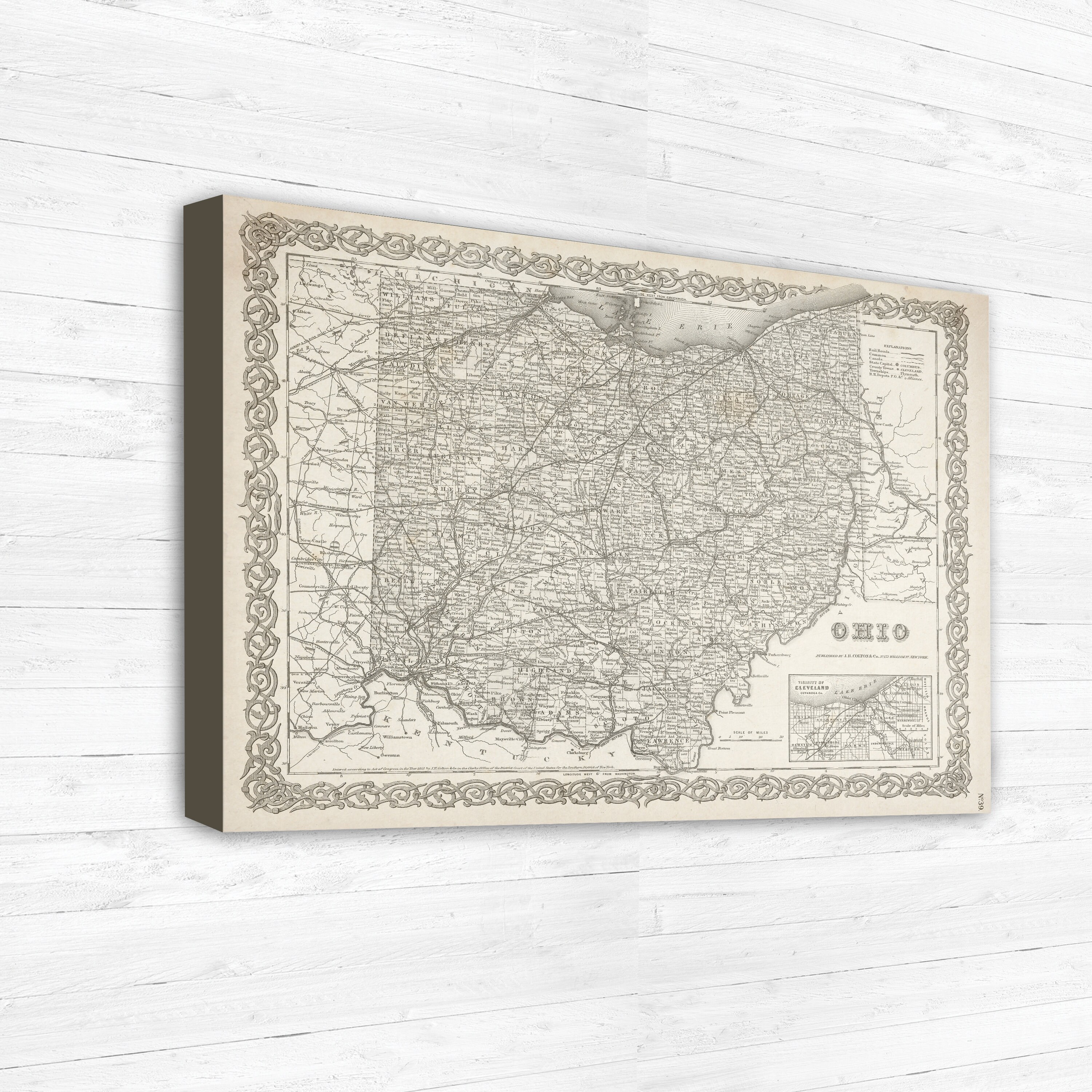 Ohio Antique State Map Print Ohio Canvas Map Art Printed | Etsy