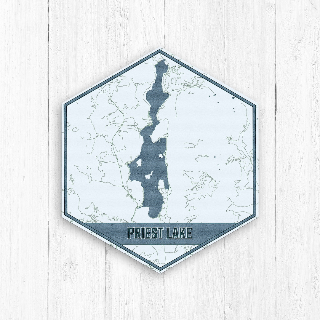Priest Lake Idaho Print, Priest Lake Canvas, Blue Lake Map, Priest Lake ...