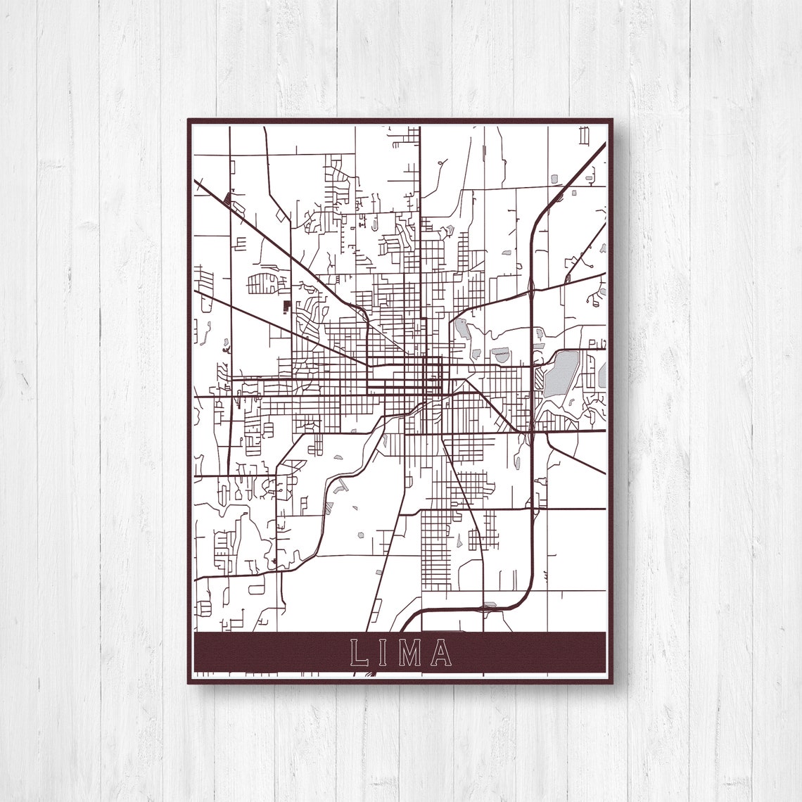 Lima Ohio Street Map Print Hanging Canvas Map of Lima - Etsy UK