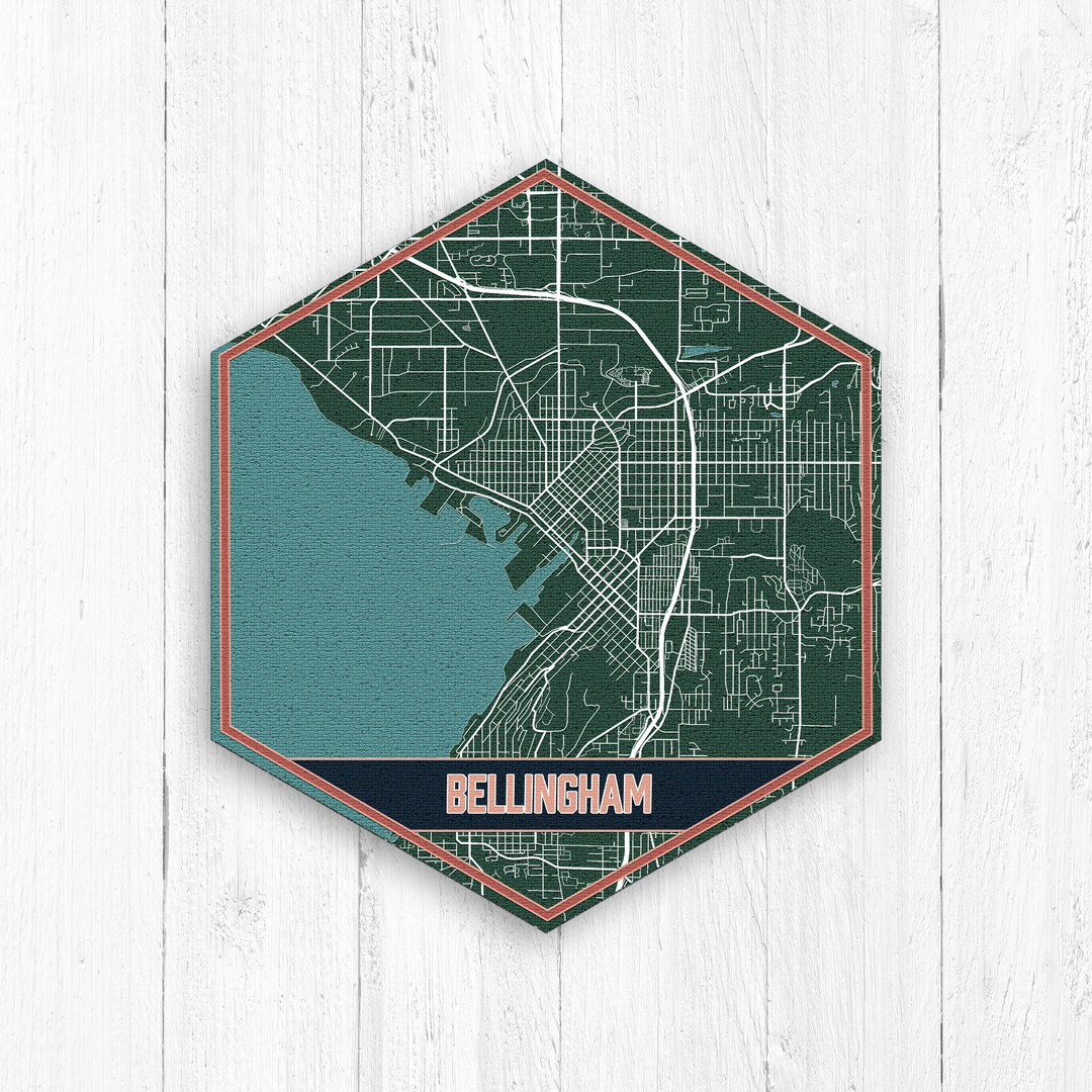 Bellingham Washington Hexagon Street Print, Bellingham City Map ...