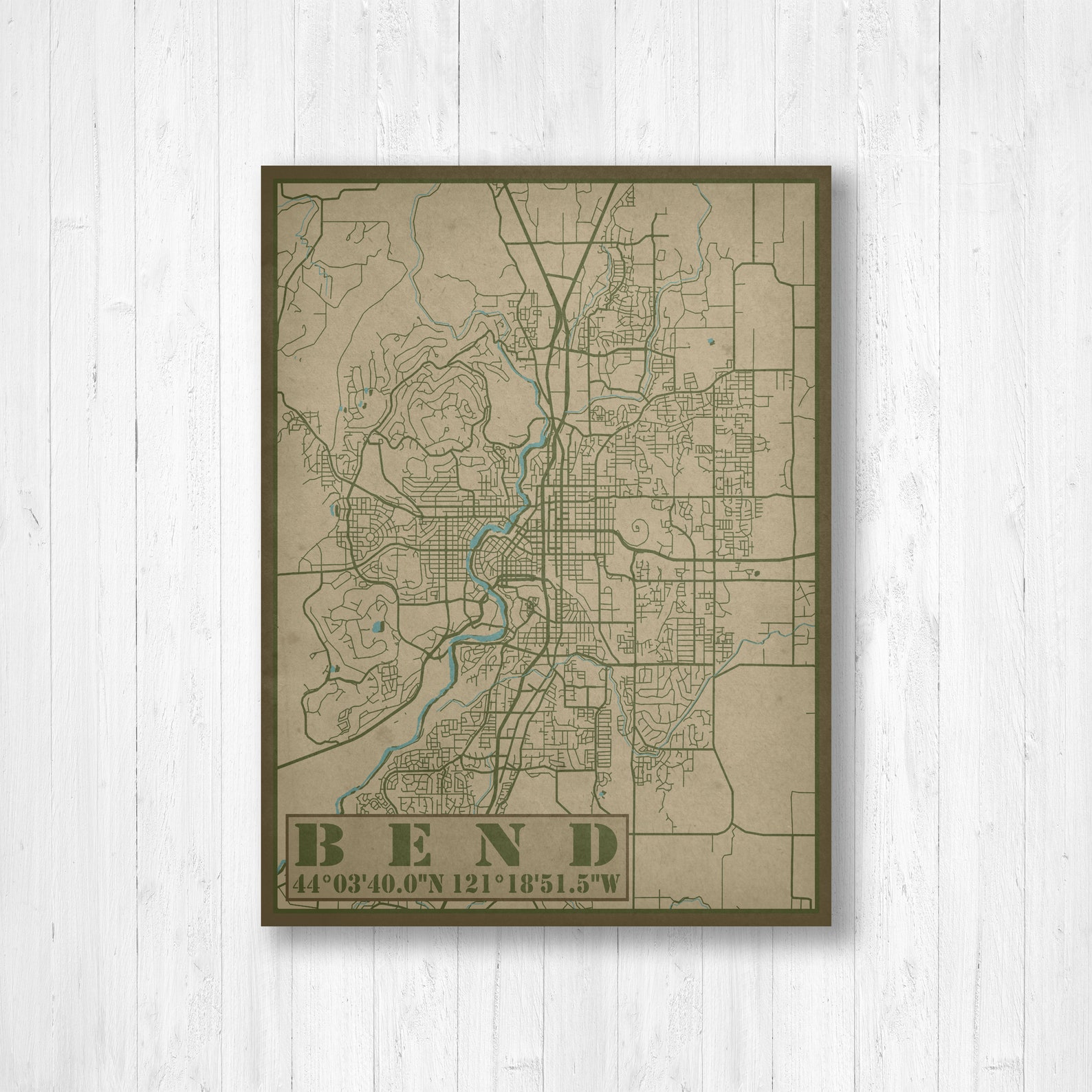 Bend Oregon Street Map Hanging Canvas of Bend Oregon | Etsy