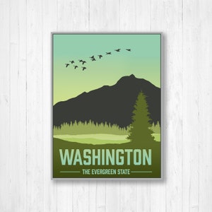 Washington State Modern Illustration Print | Washington the Evergreen ...