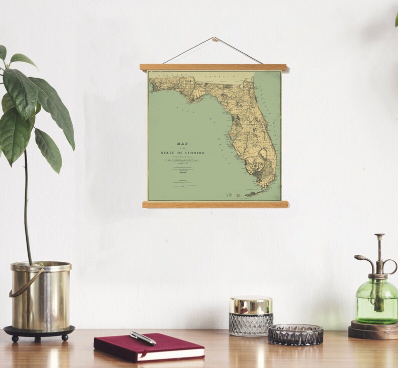Florida Antique State Map Print Florida Canvas Map Art - Etsy