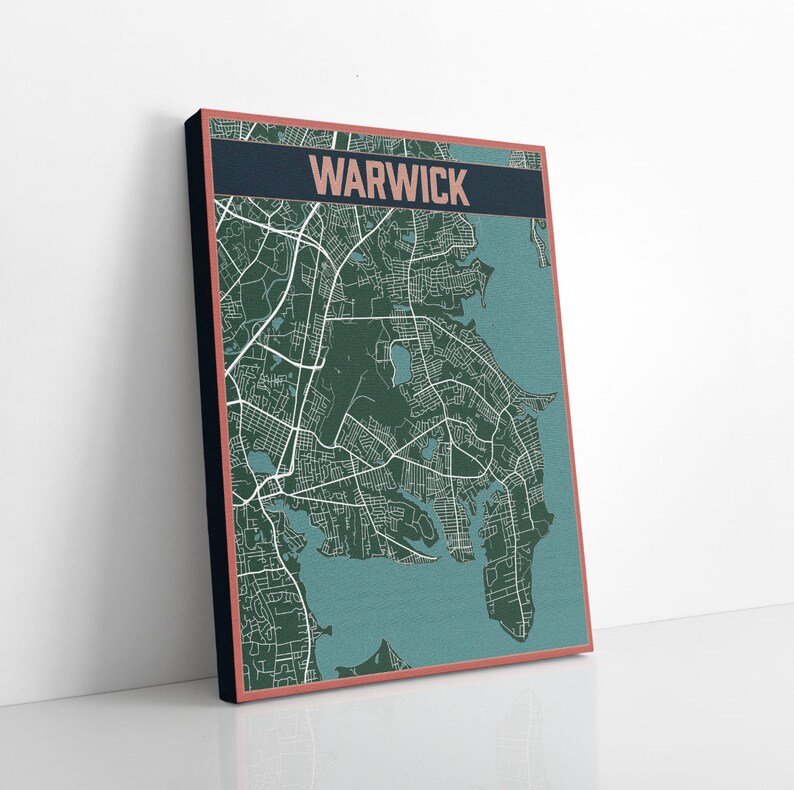 Warwick Rhode Island Street Map Hanging Canvas Map of - Etsy