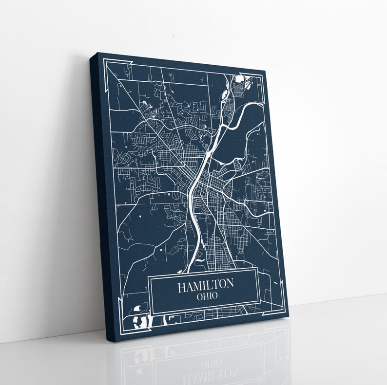 Hamilton Ohio Blueprint Street Map Hanging Canvas Map of - Etsy