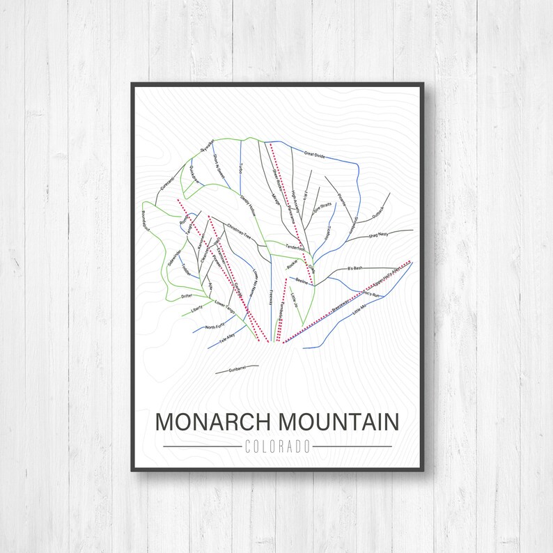 Monarch Mountain Colorado Ski Trail Map Hanging Canvas of - Etsy