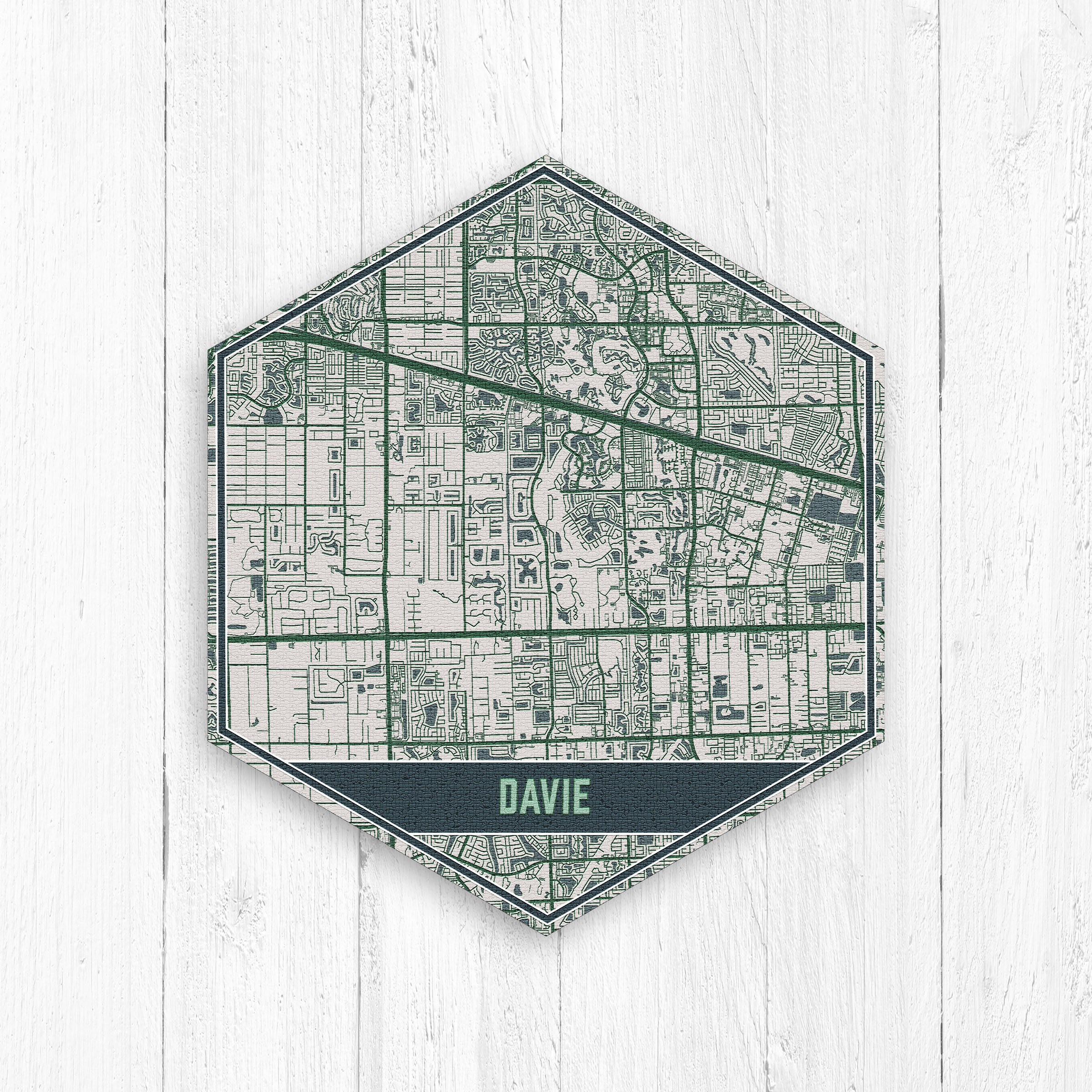 Davie Florida Street Map, Hexagon Map, Hexagon Canvas, Travel ...