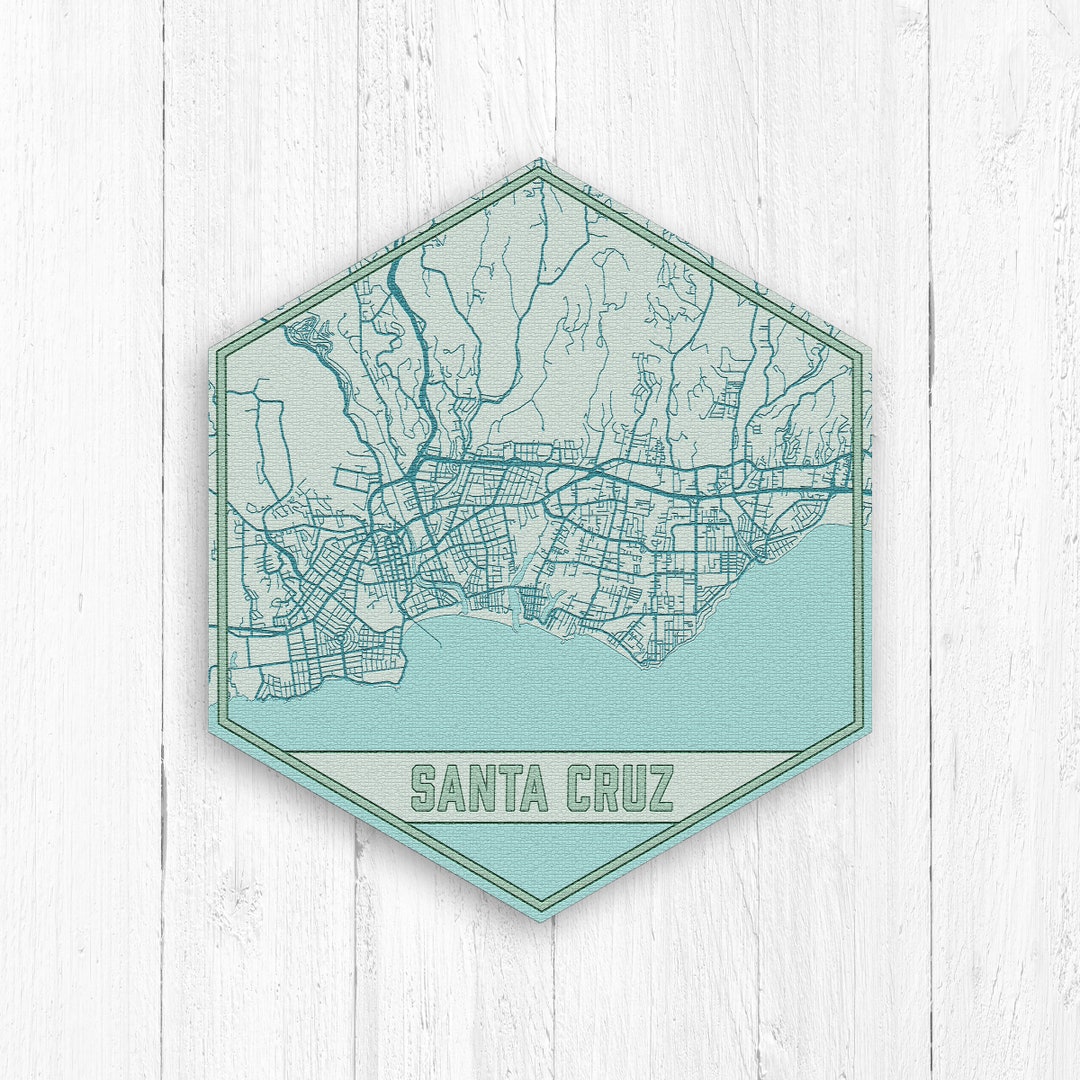 Santa Cruz California Hexagon Print, Santa Cruz City Street Map, Santa ...