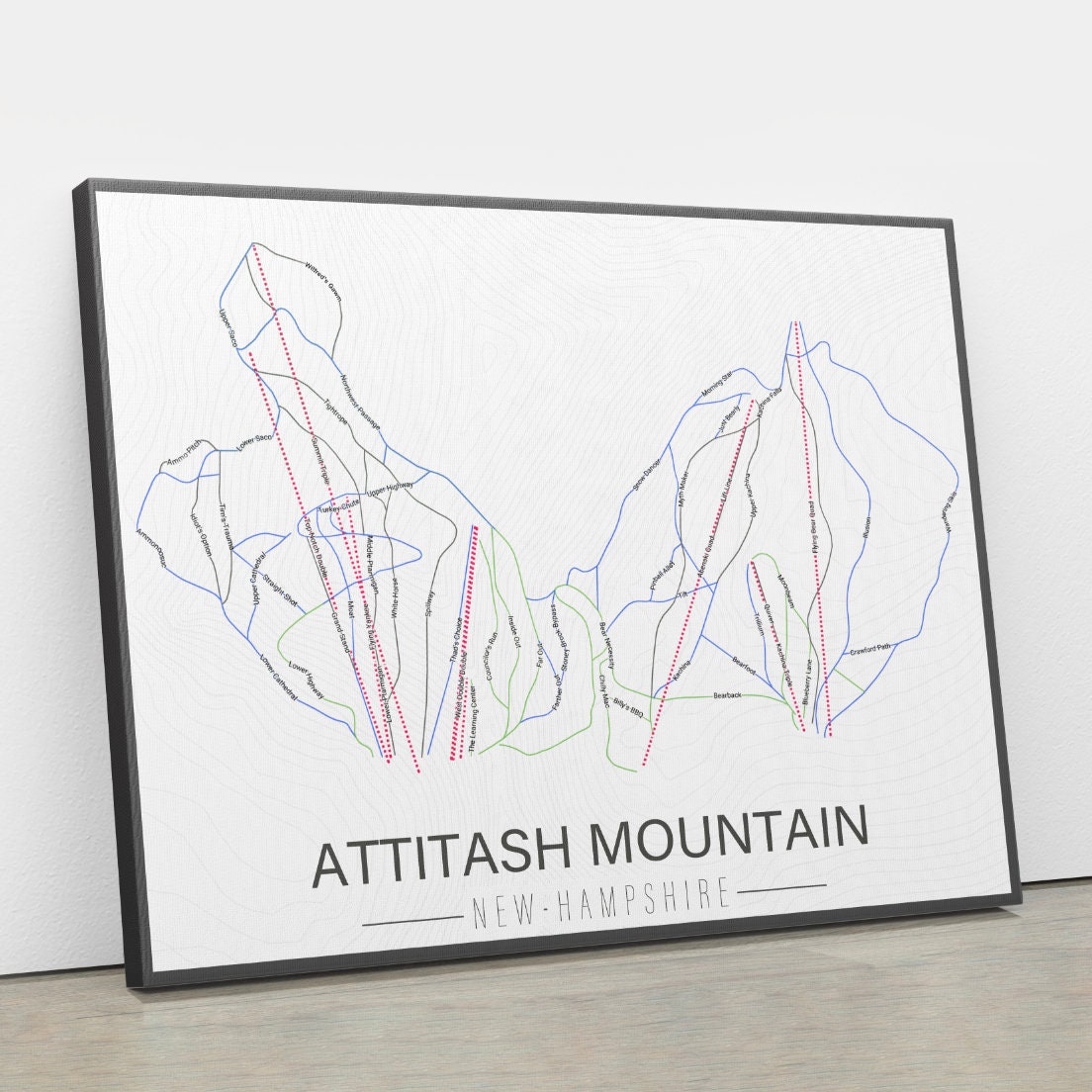 Attitash Mountain New Hampshire Ski Trail Map | Hanging Canvas of ...