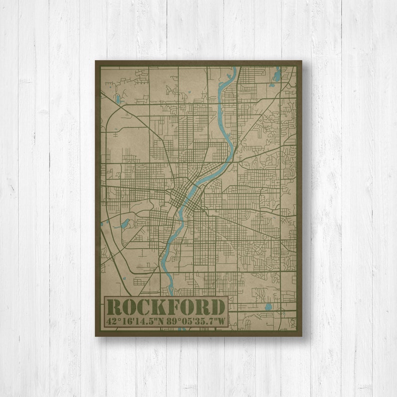 Rockford Illinois Weathered Street Map Hanging Canvas Map of - Etsy UK