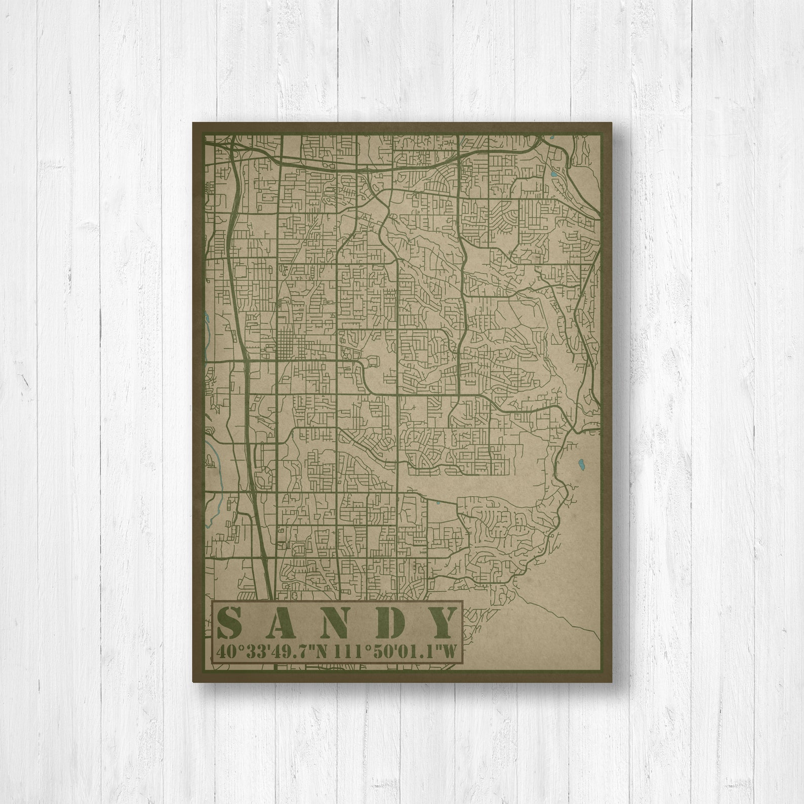 Sandy Utah City Street Map Hanging Canvas Map of Sandy | Etsy