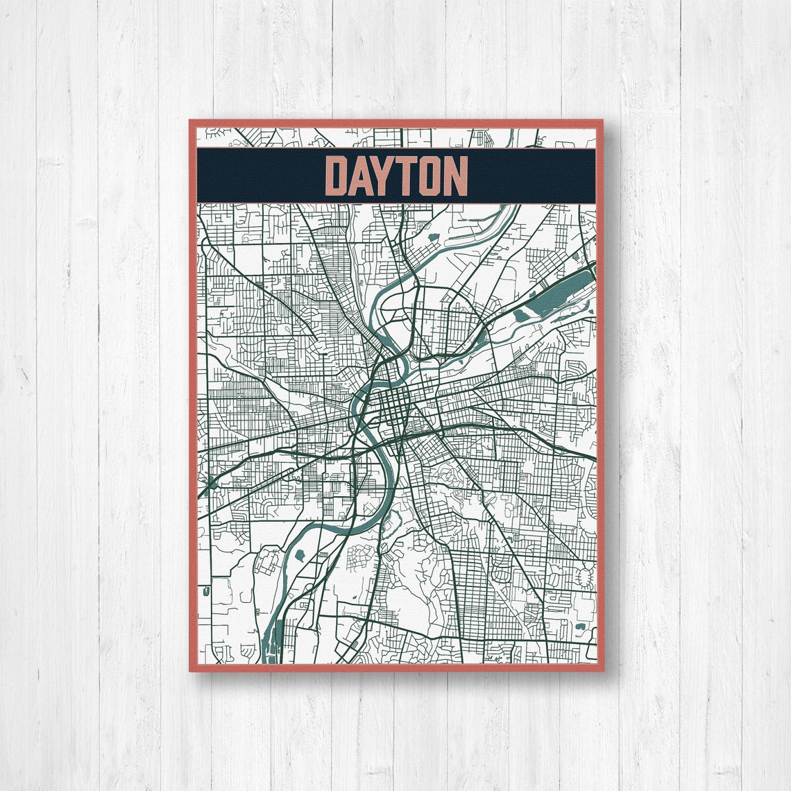 Dayton Ohio City Street Map Hanging Canvas Map of Dayton | Etsy