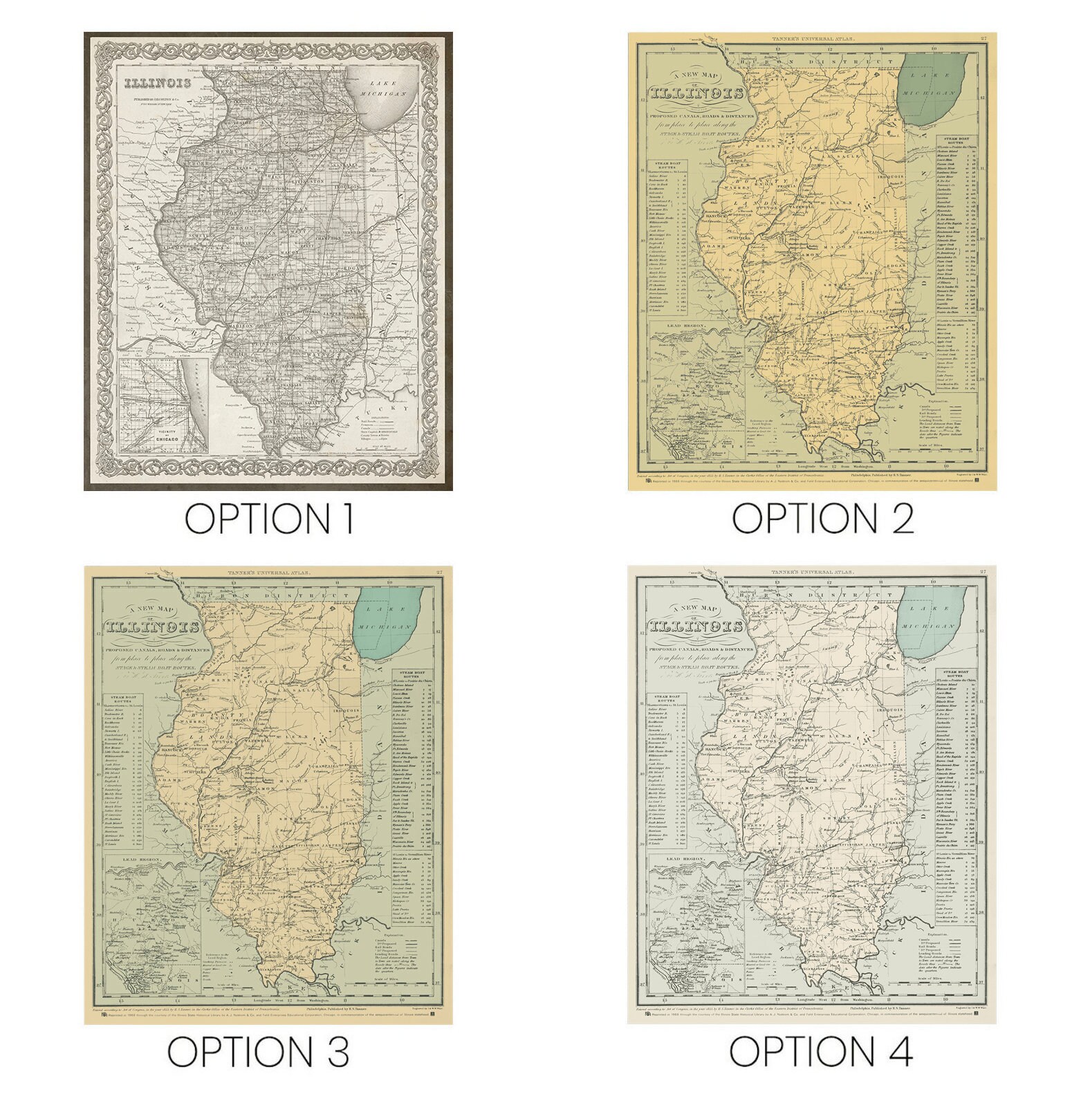 Illinois Antique State Map Print Illinois Canvas Map Art | Etsy