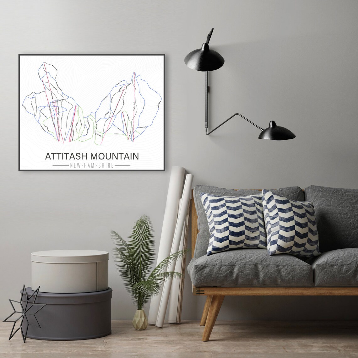 Attitash Mountain New Hampshire Ski Trail Map | Hanging Canvas of ...