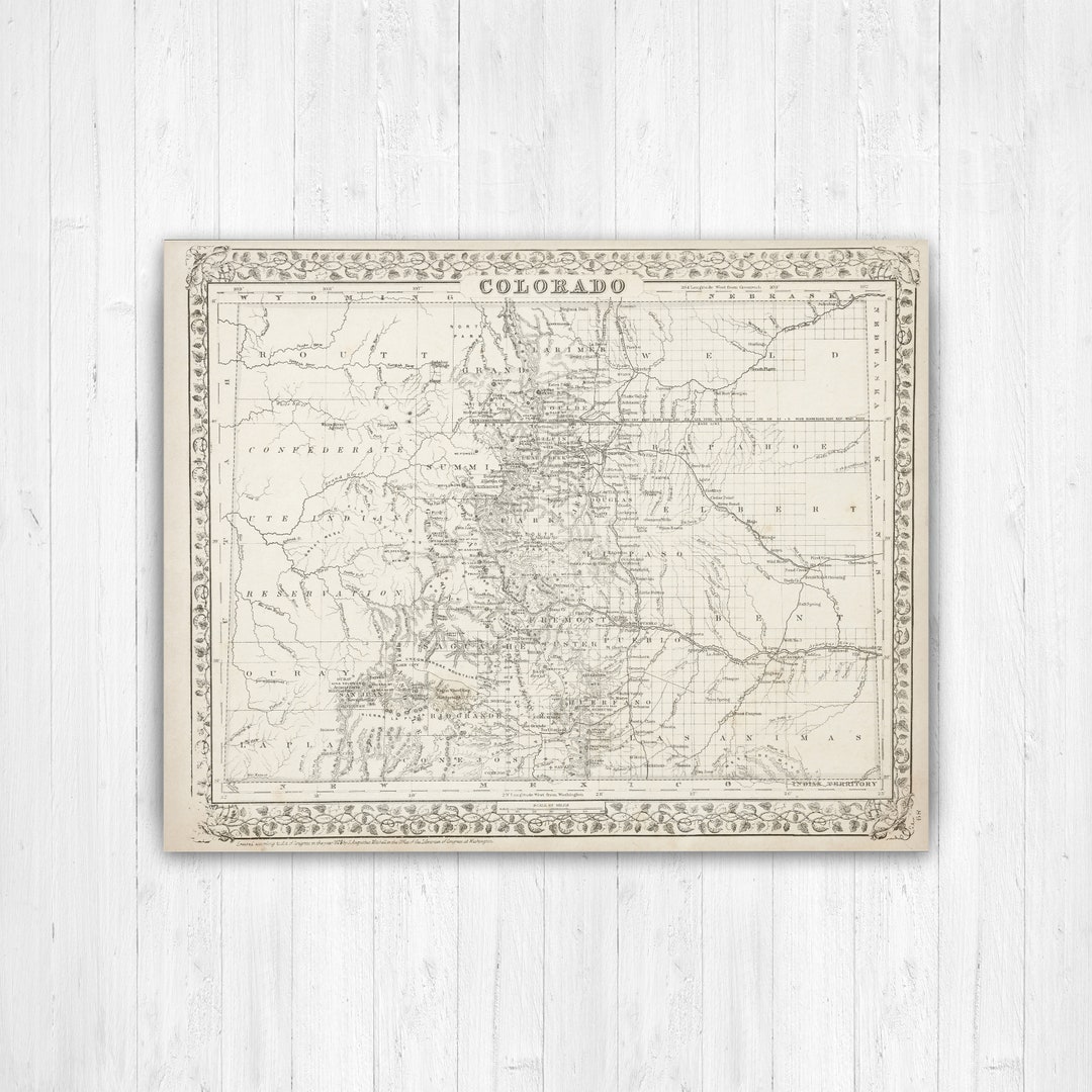 Colorado Antique State Map Print | Colorado Canvas Map Art | Printed ...