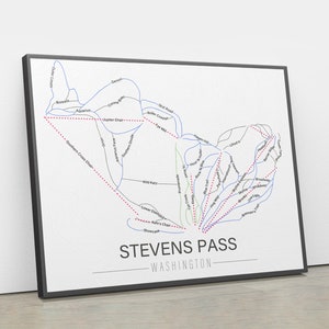 Stevens Pass Washington Ski Trail Map | Hanging Canvas of Stevens Pass ...
