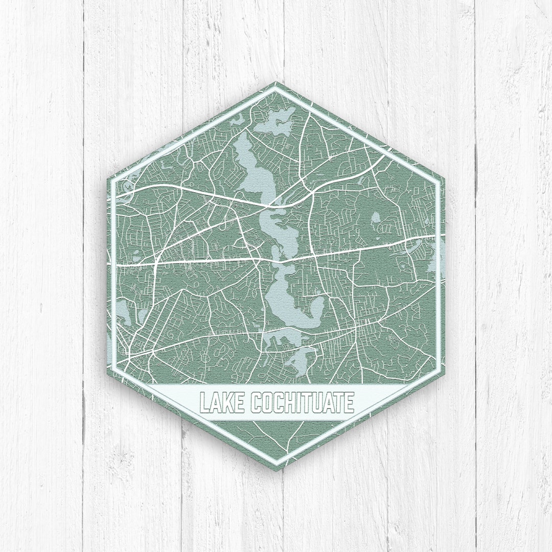 Lake Cochituate Massachusetts Hexagon Map Print by Printed Marketplace ...