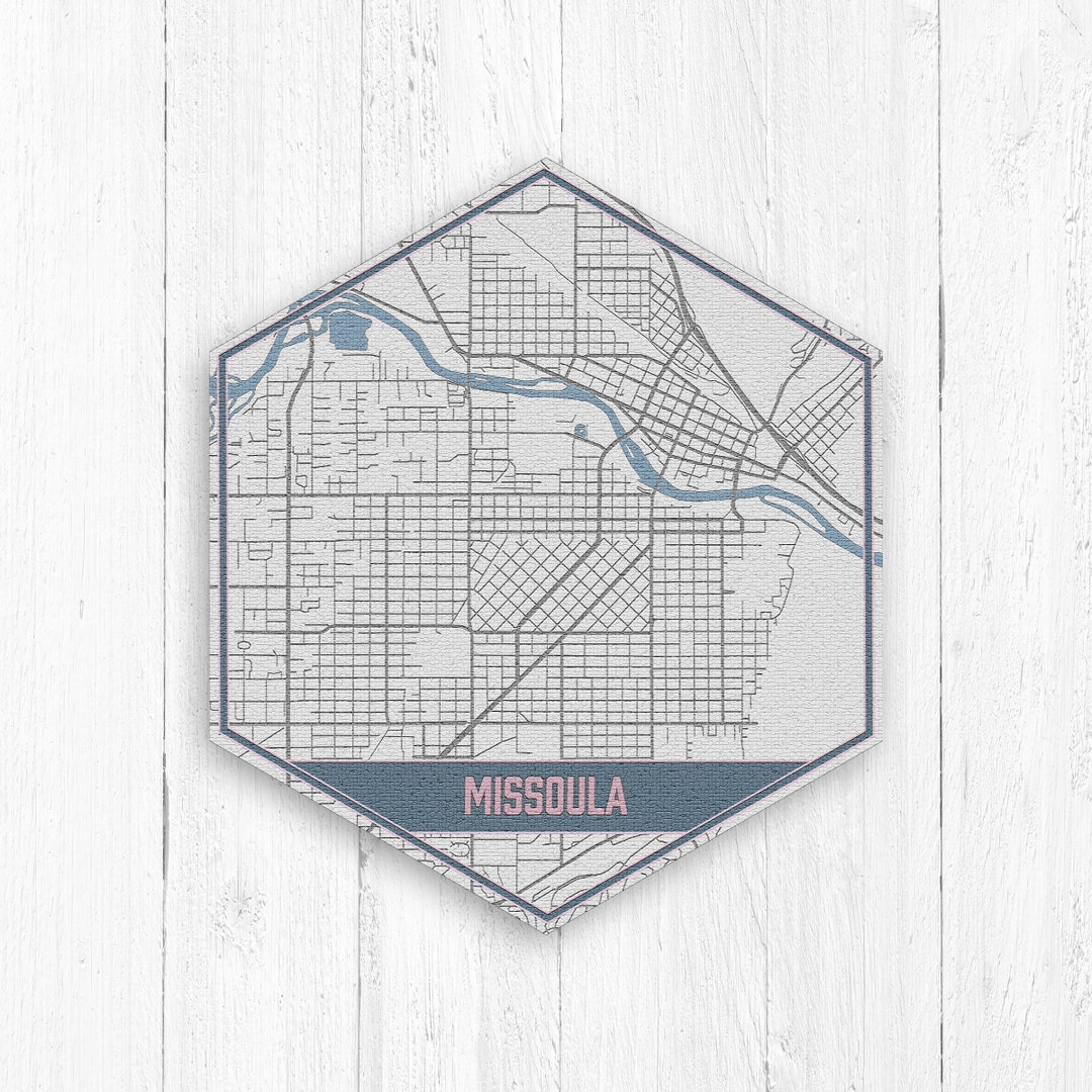 Missoula Montana Street Map, Missoula Montana Hexagon, Gray and Blue ...