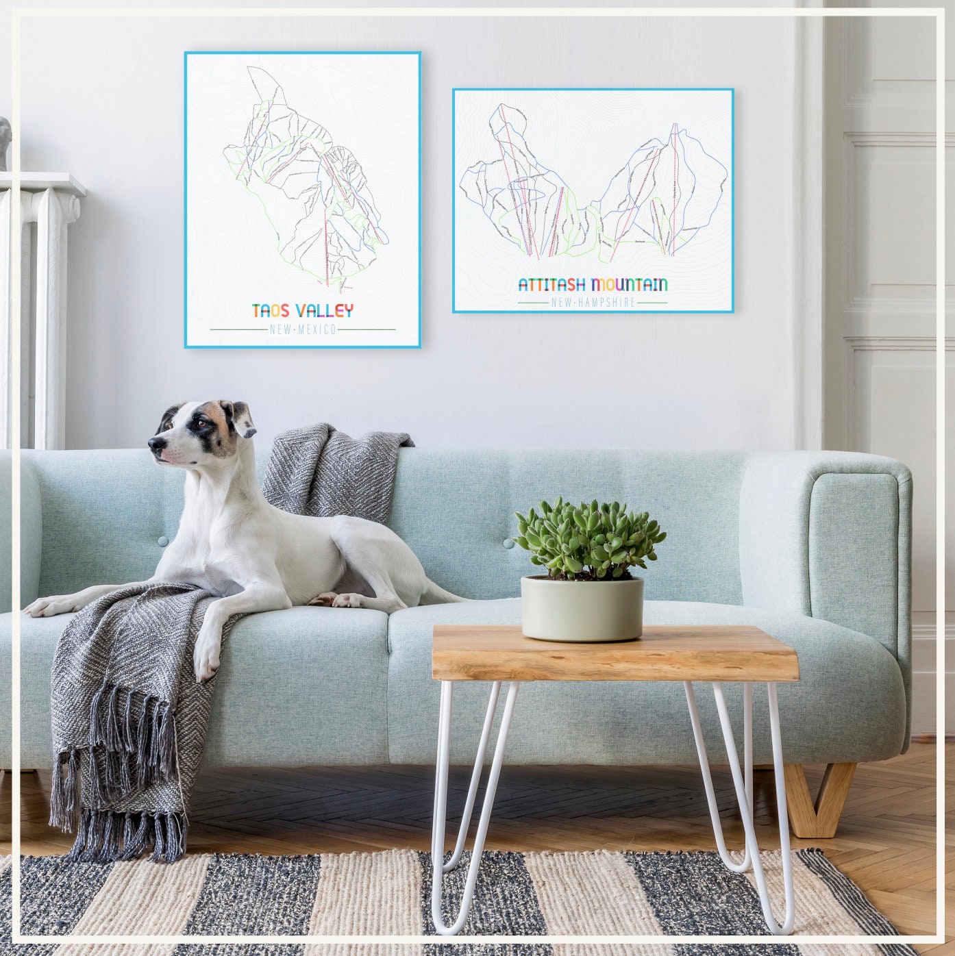 Attitash Mountain New Hampshire Ski Trail Map | Hanging Canvas of ...