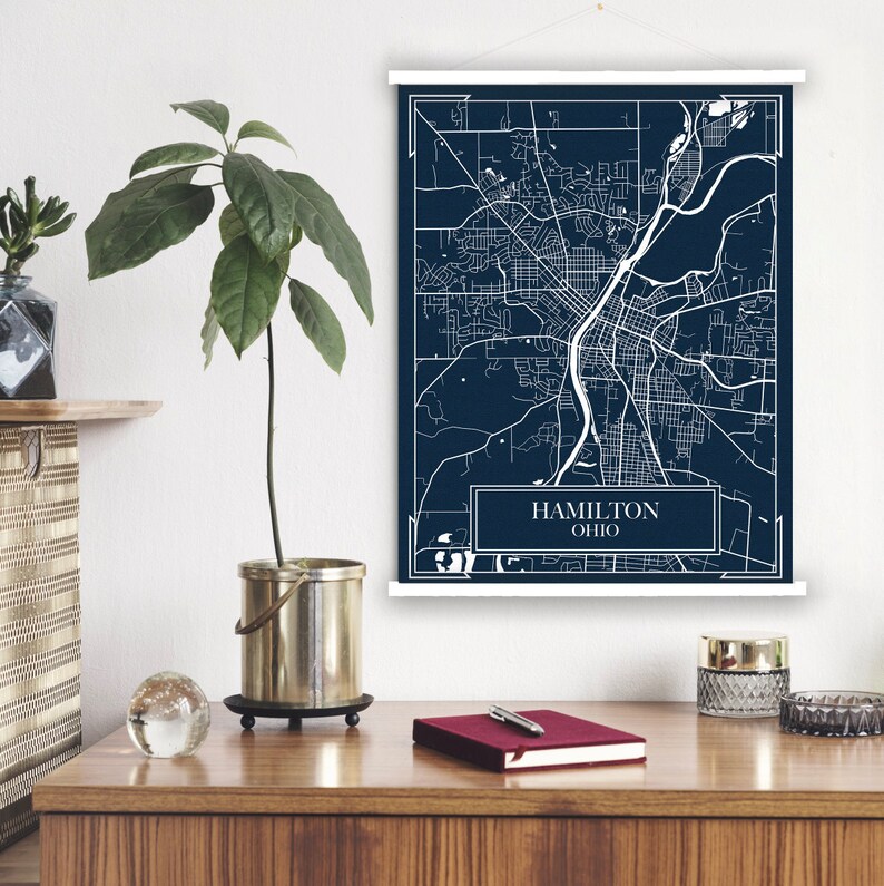 Hamilton Ohio Blueprint Street Map Hanging Canvas Map of - Etsy