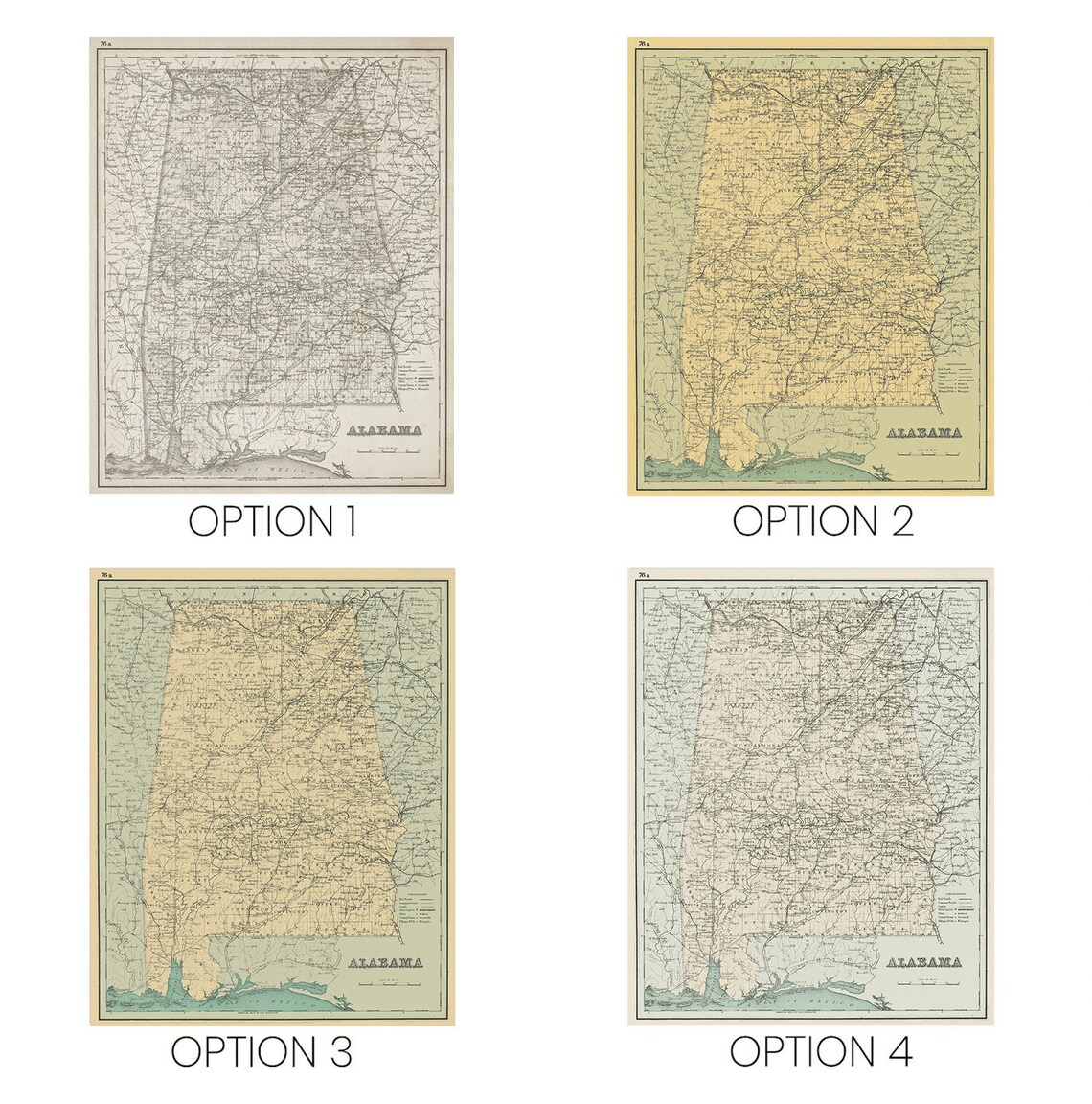 Alabama Antique State Map Print Alabama Canvas Map Art - Etsy