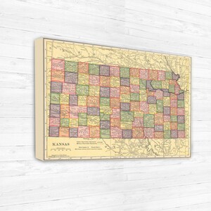 Kansas Antique Color State Map Print | Kansas Canvas Map Art | Printed ...