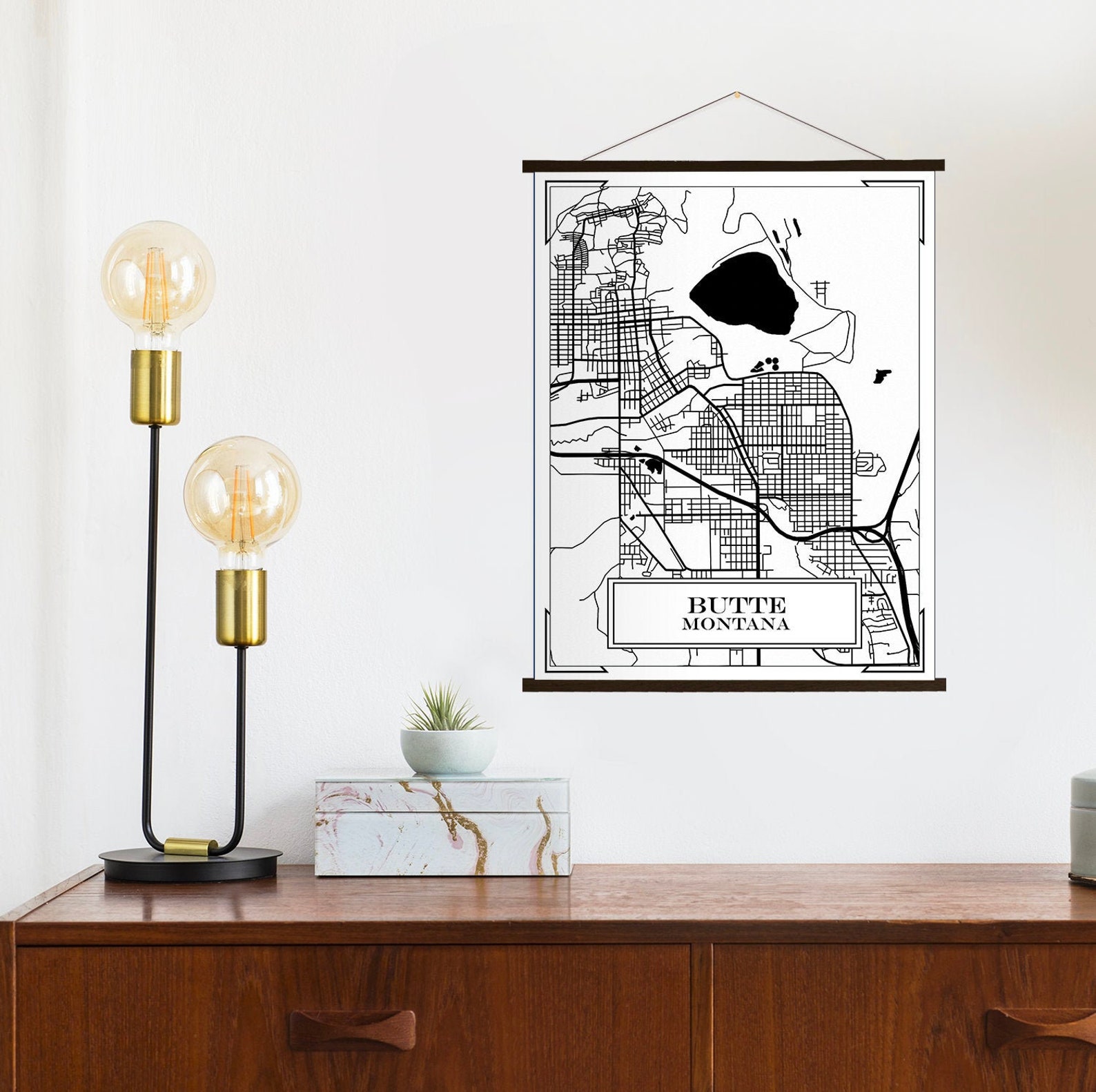Butte Montana Street Map | Hanging Canvas Map of Butte | Printed ...