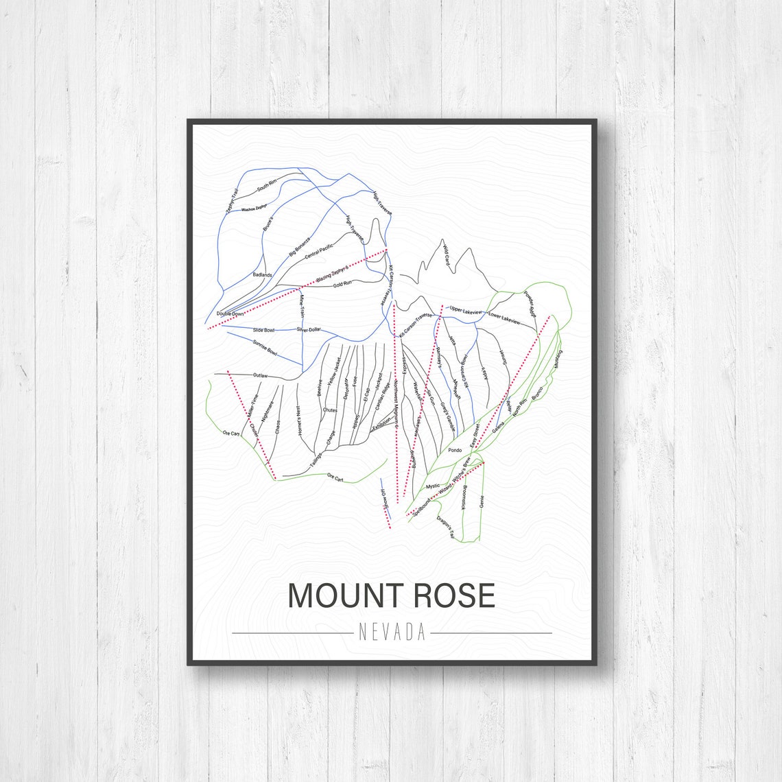 Mount Rose Nevada Ski Run Trail Map | Hanging Canvas of Mount Rose Ski ...