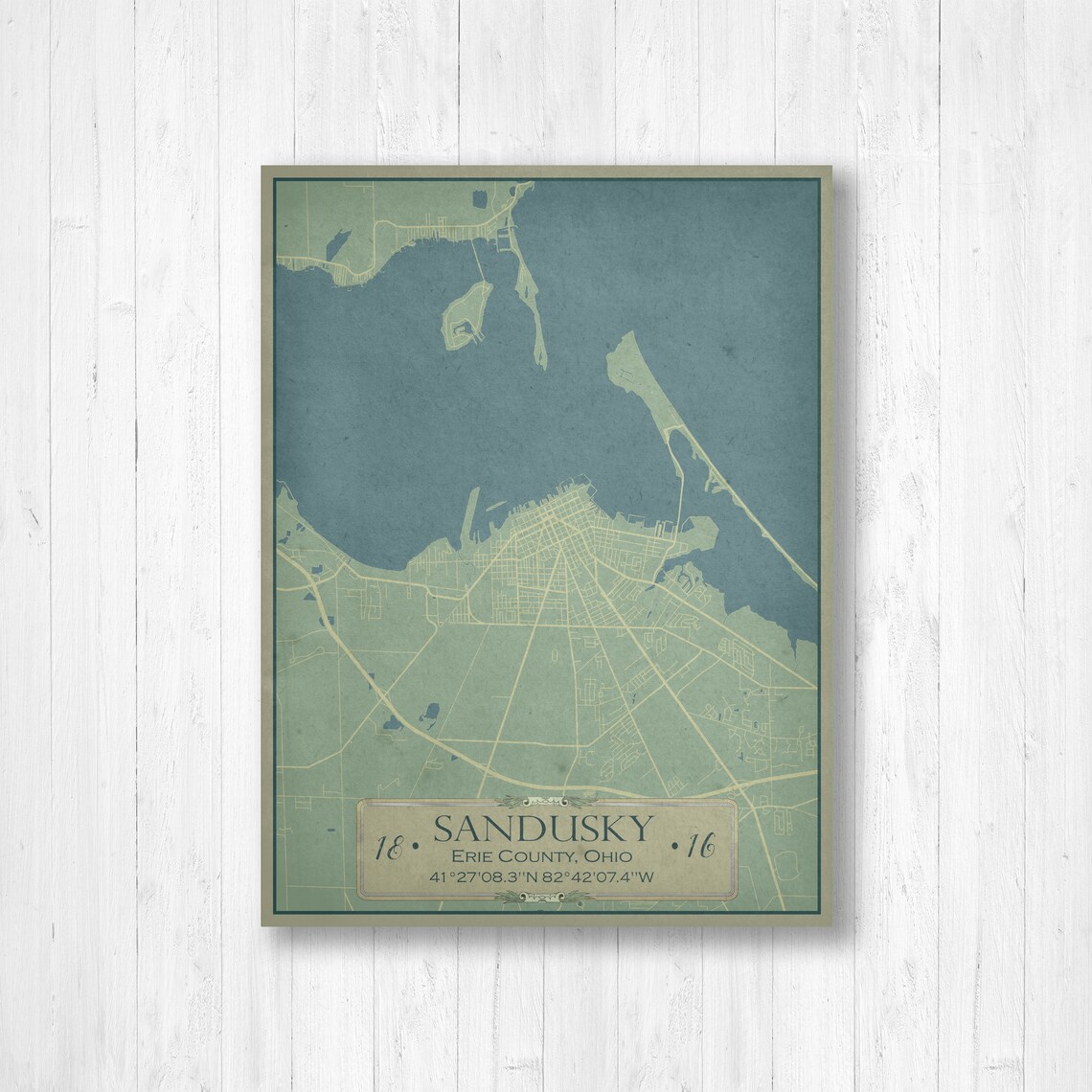 Sandusky Ohio Street Map Hanging Canvas of Sandusky Ohio | Etsy