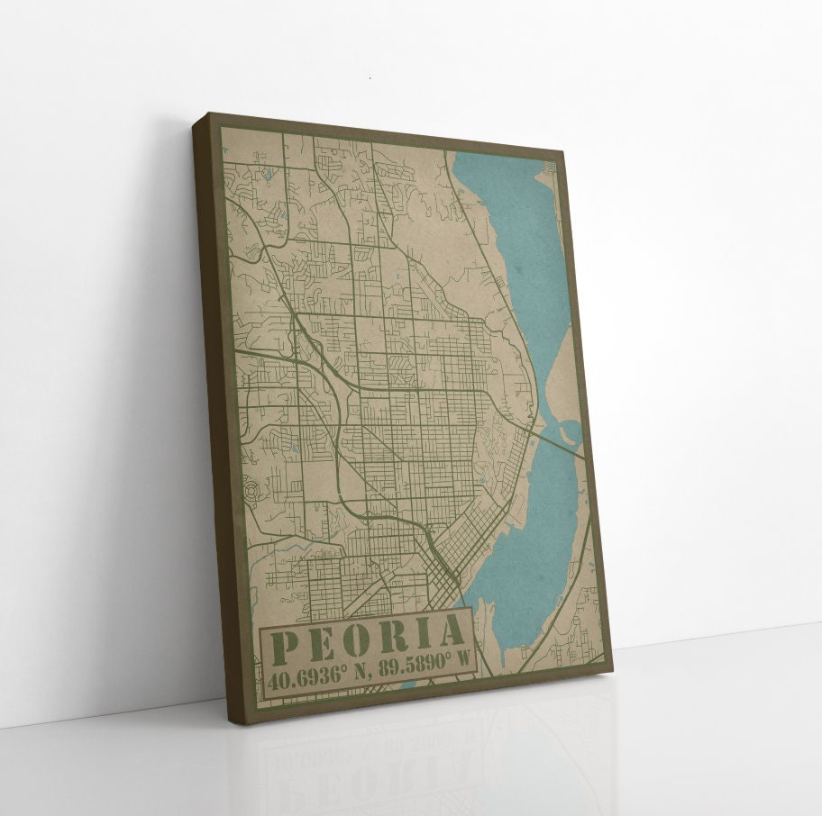 Peoria Illinois Street Map Opknoping Canvas Kaart van Peoria | Etsy